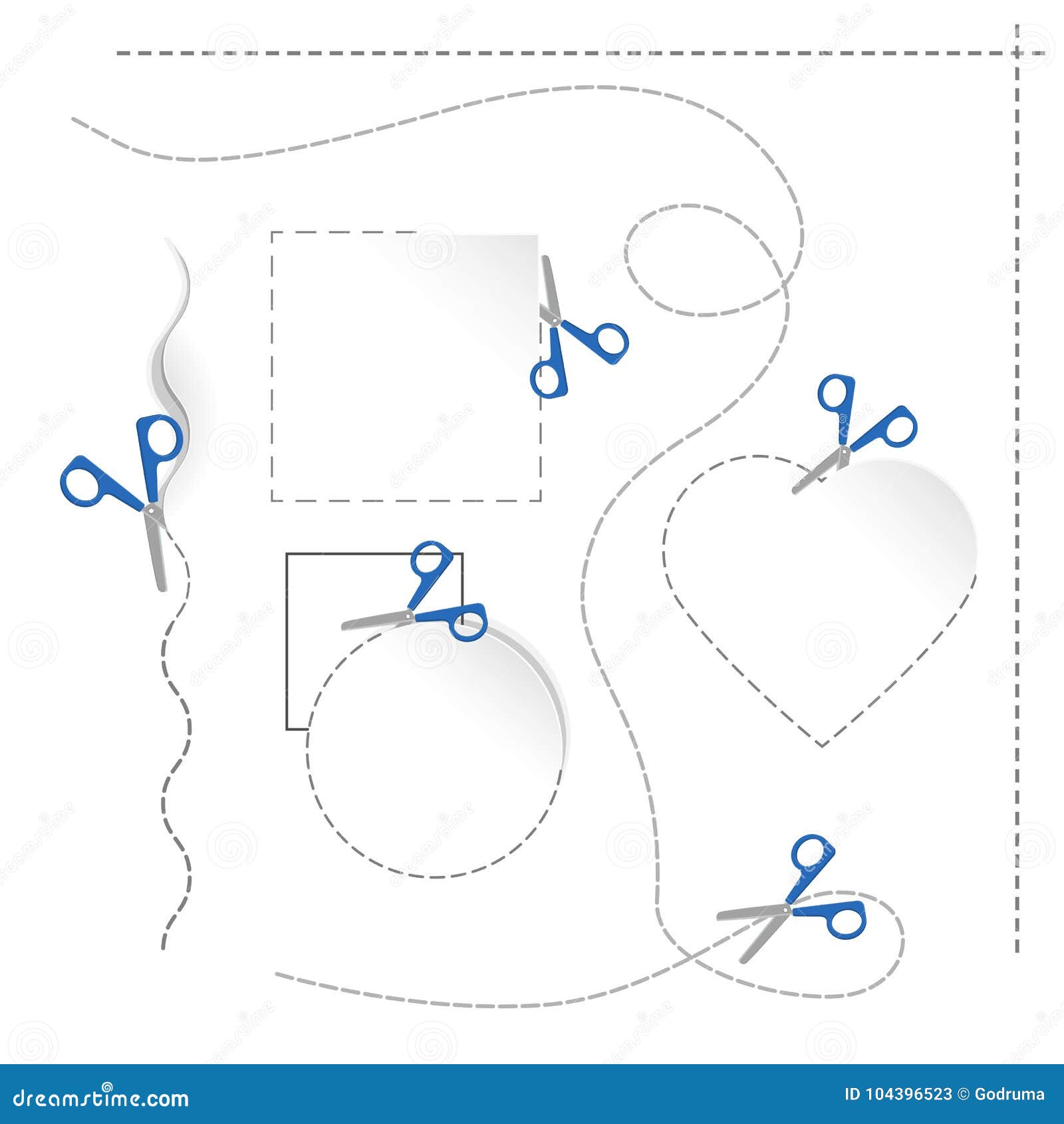 Dashed Wavy and Straight Lines with Scissors Cutting Figures Stock ...