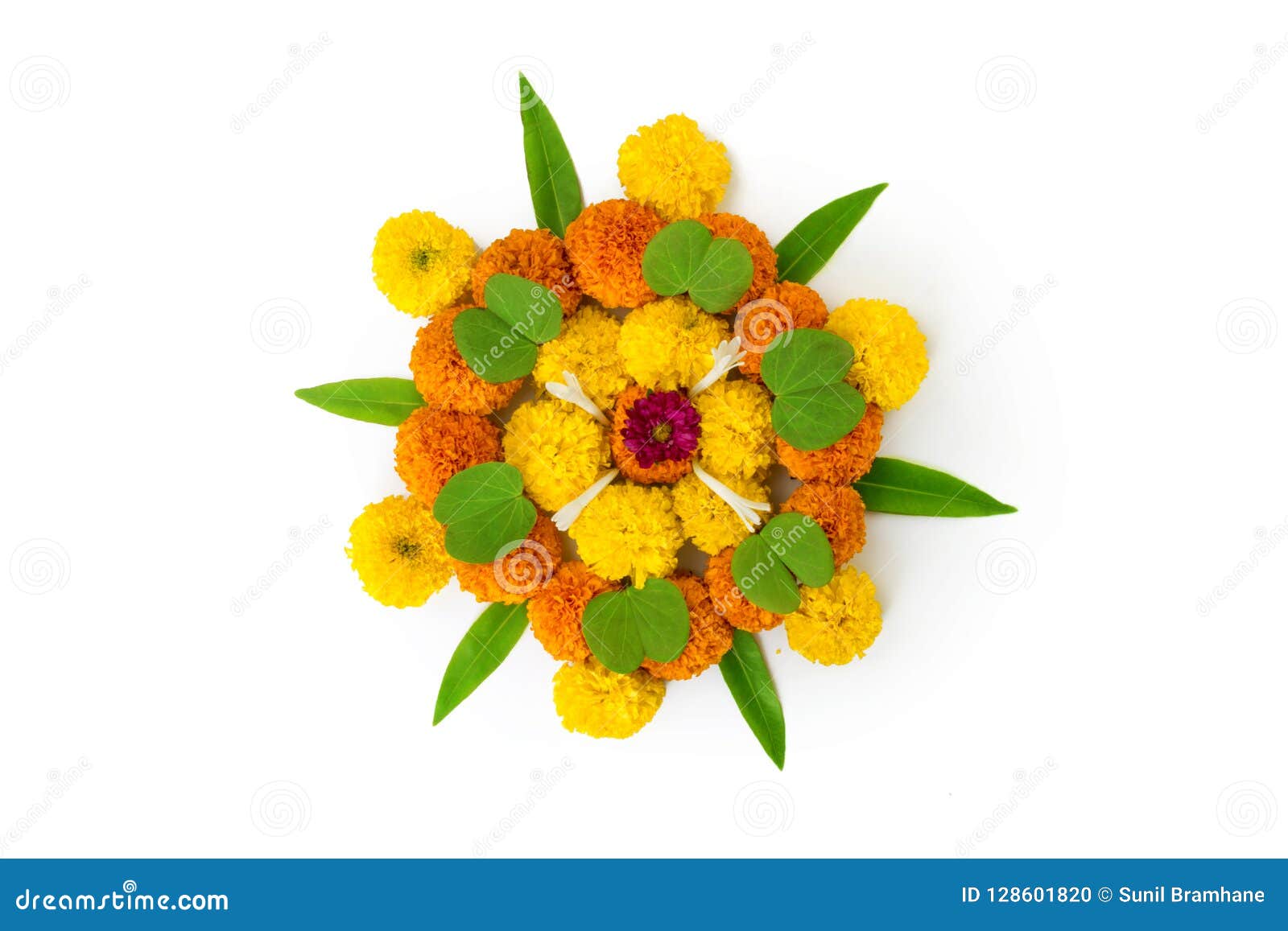 Dashera Festival Apta Leaf with Flower Rangoli Stock Photo - Image of ...