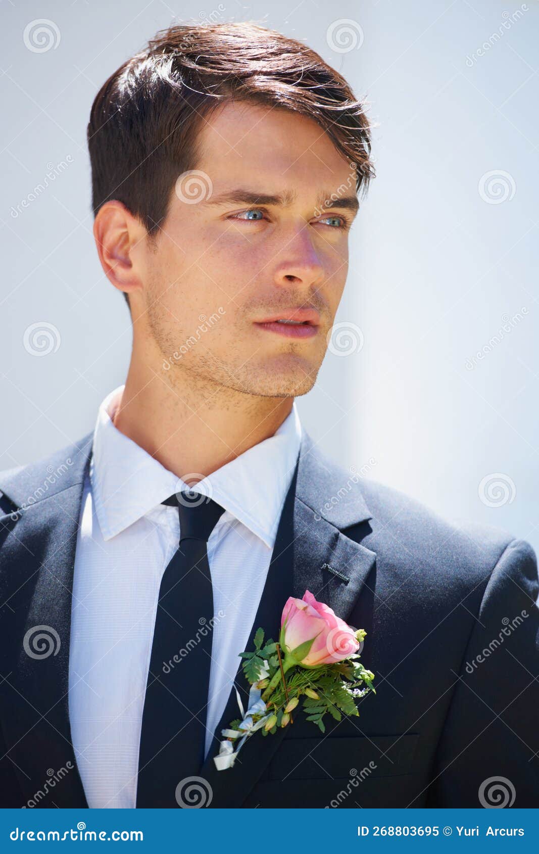The Dashing Groom. a Handsome Young Groom Looking Away Thoughtfully ...