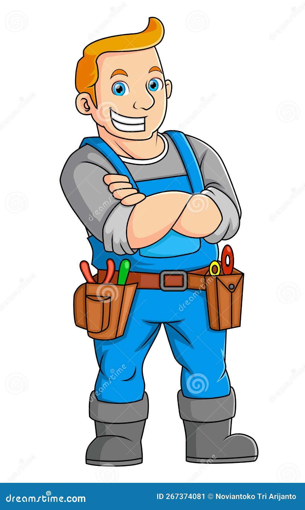 A Dashing Man Posing Funny with a Electrician Uniform Stock Vector ...