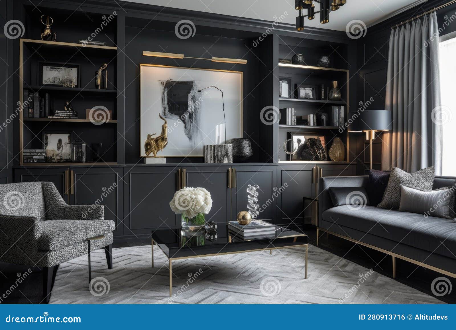 A Dashingly Styled Room with Sleek Built-in Storage, a Dramatic Play of ...