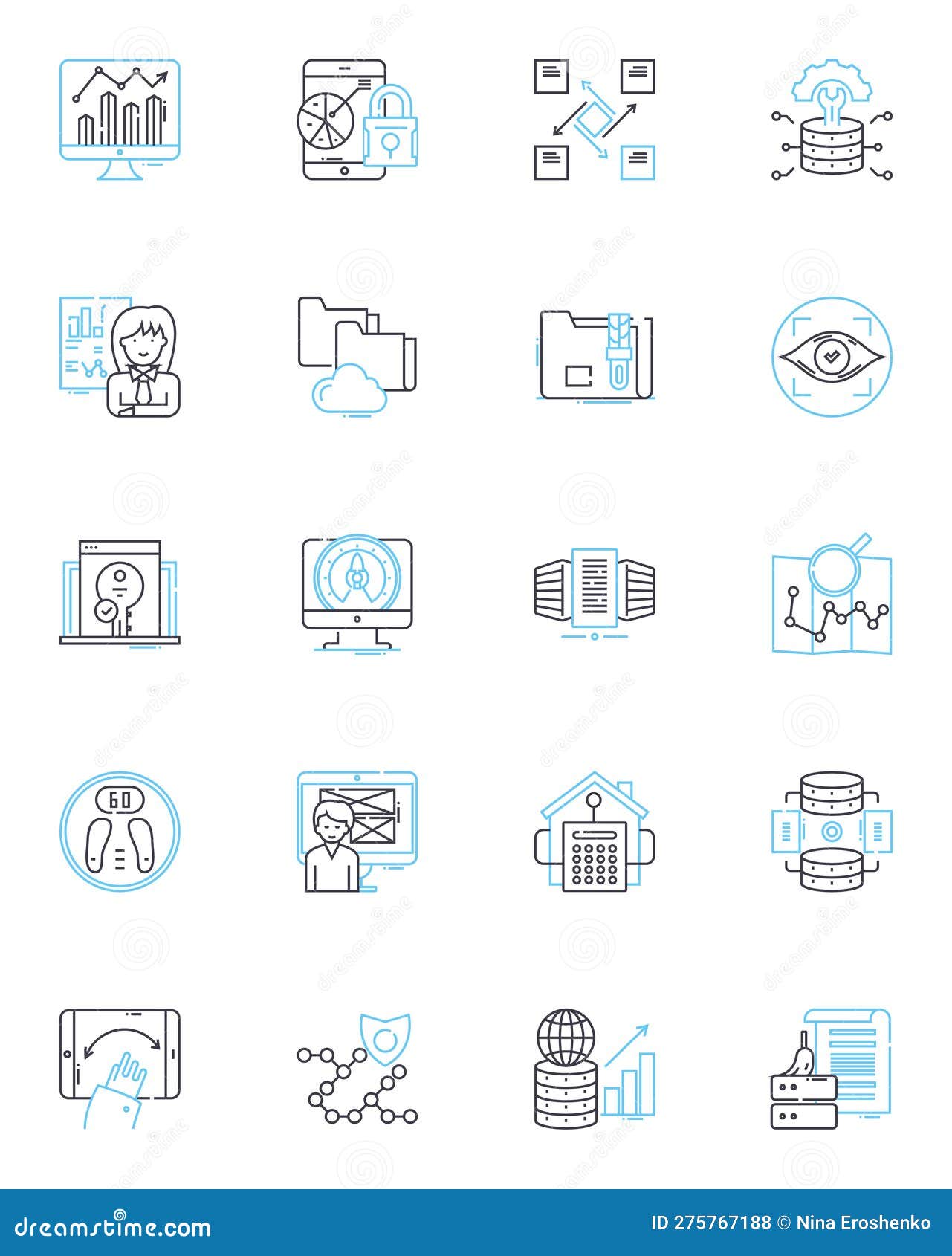 Data Administration Linear Icons Set. Management, Organization, Control ...