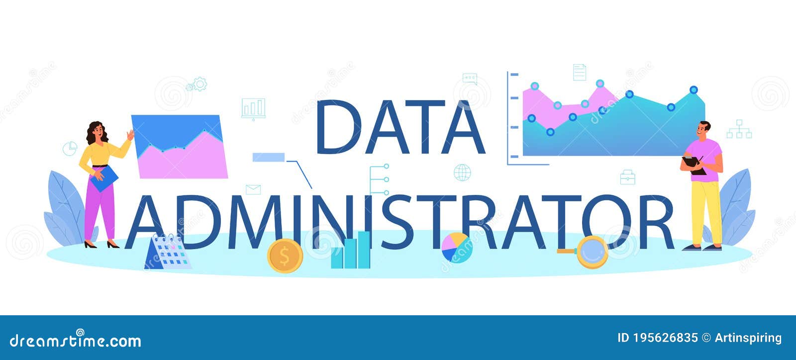 Data Administrator Typographic Header. Female and Male Character Stock ...