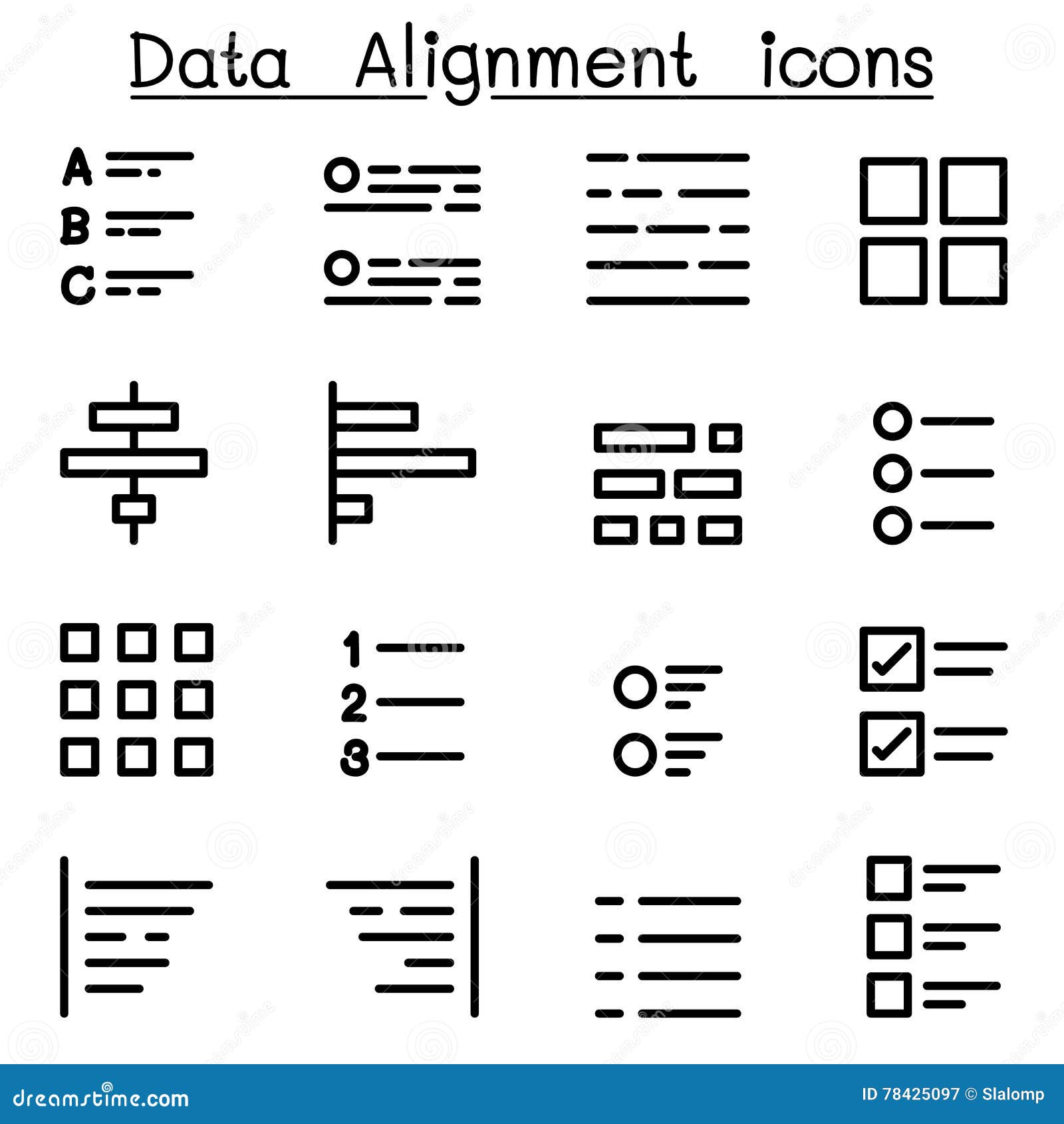 Data Alignment icon set stock vector. Illustration of objects - 78425097