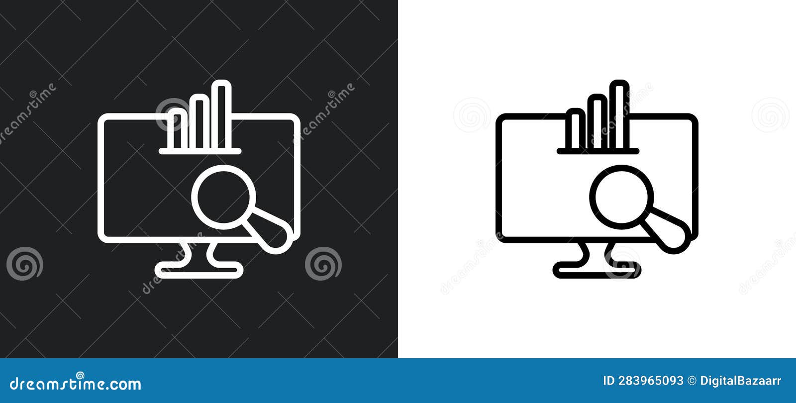 Data Analyser Outline Icon in White and Black Colors. Data Analyser ...