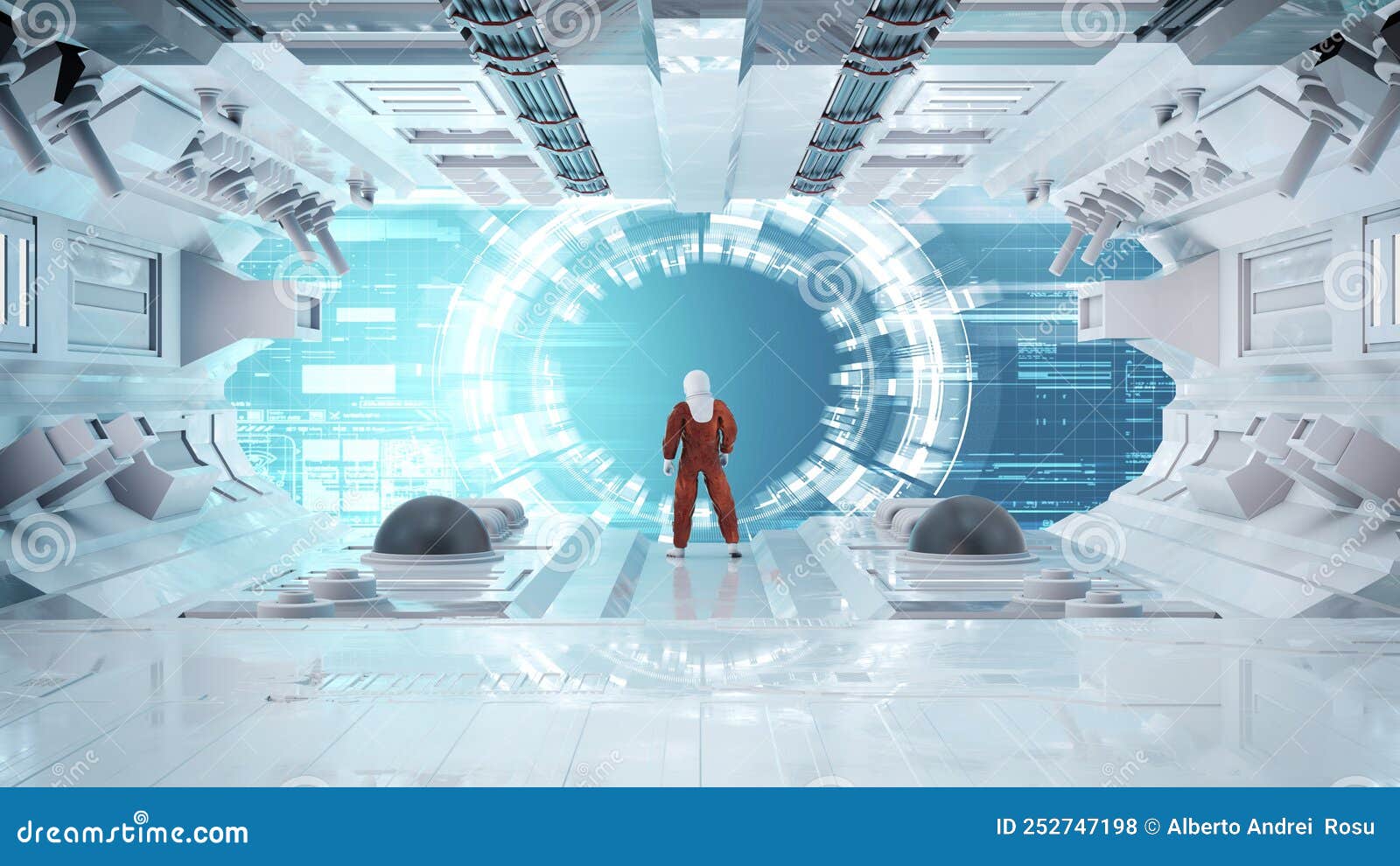 Astronaut Standing in Front of a Screen with Data Information Stock ...