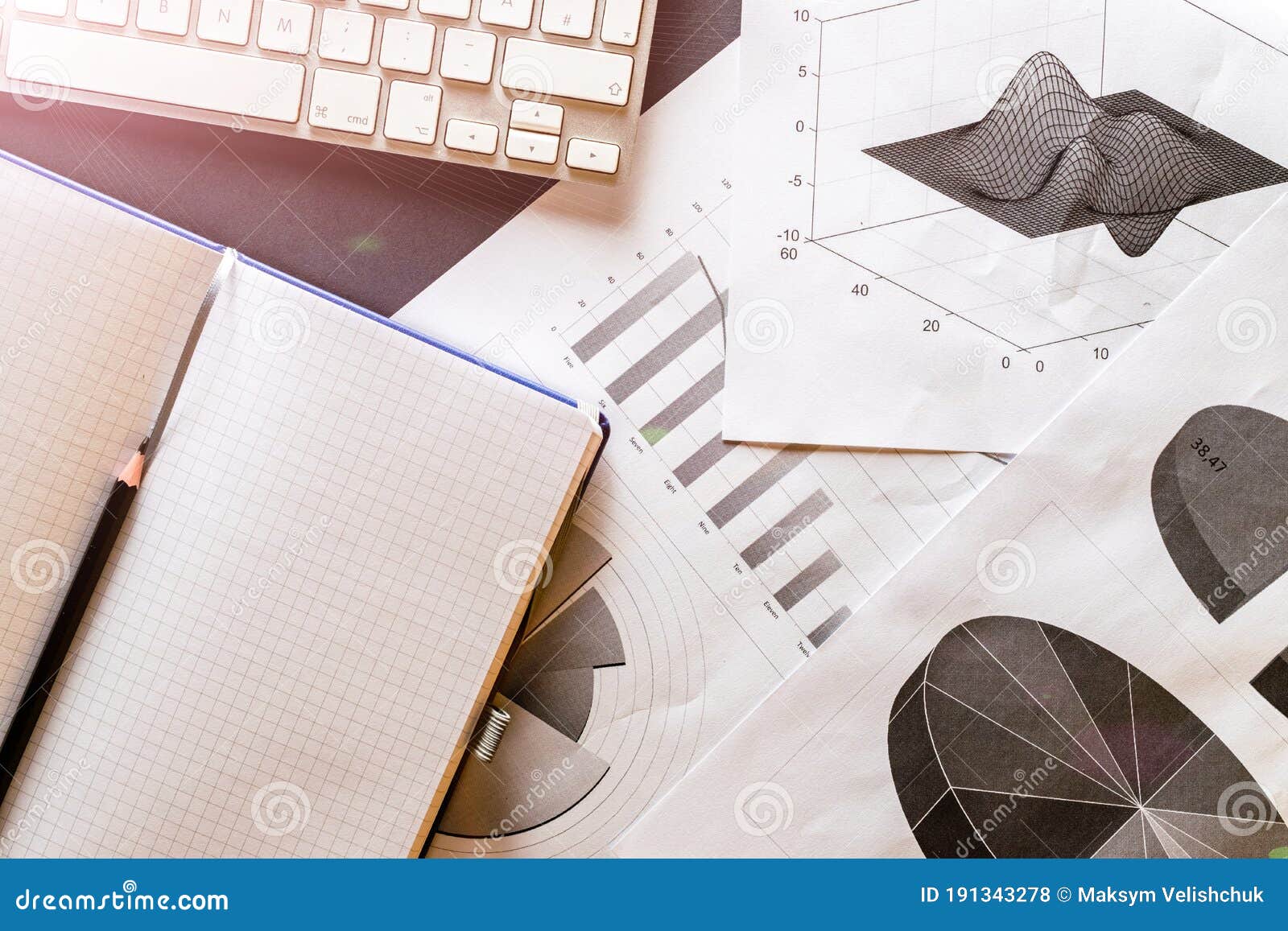Data Analysis Background. Charts Graphs Diagrams On Table In Office ...