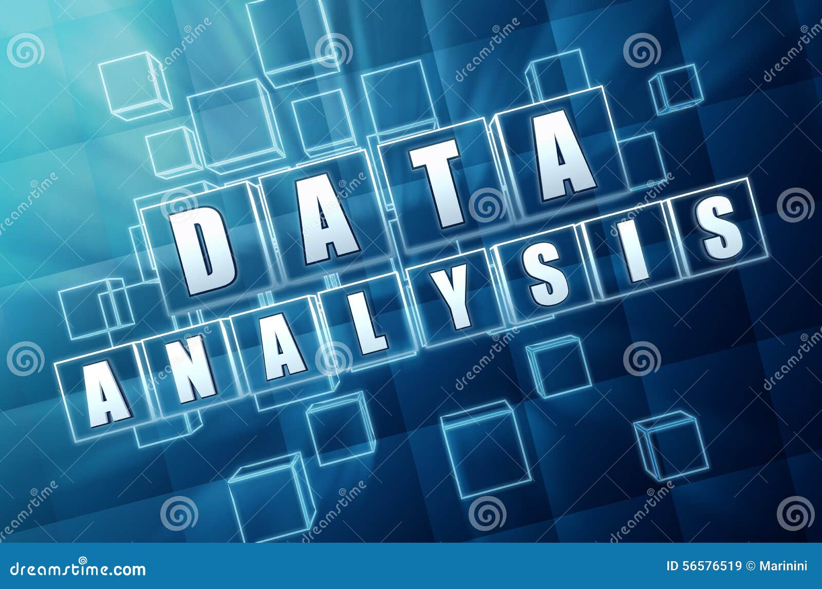 Data Analysis in Blue Glass Cubes Stock Illustration - Illustration of ...