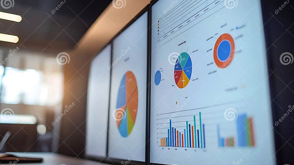 Data Analysis Charts on Digital Screens in a Modern Office Stock ...