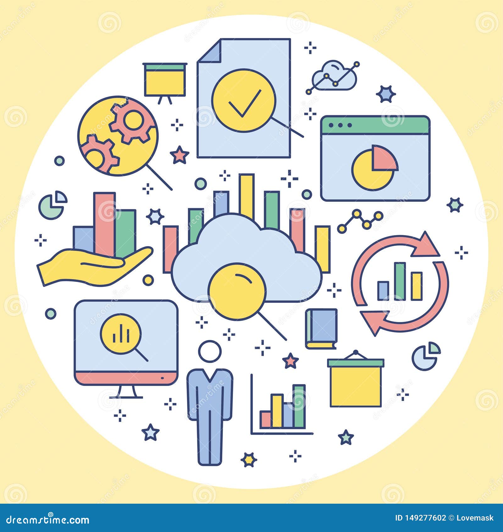 Data Analysis Circle Template Flat Icons for Interface, Print. Stock ...