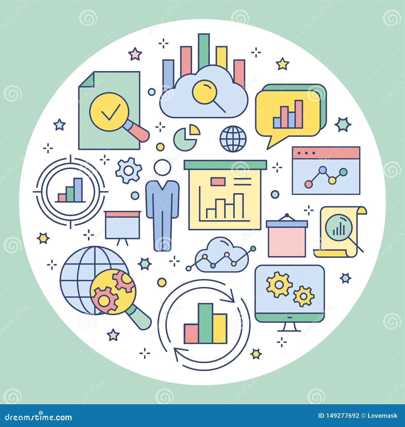 Data Analysis Circle Template Flat Icons for Interface, Print. Stock ...