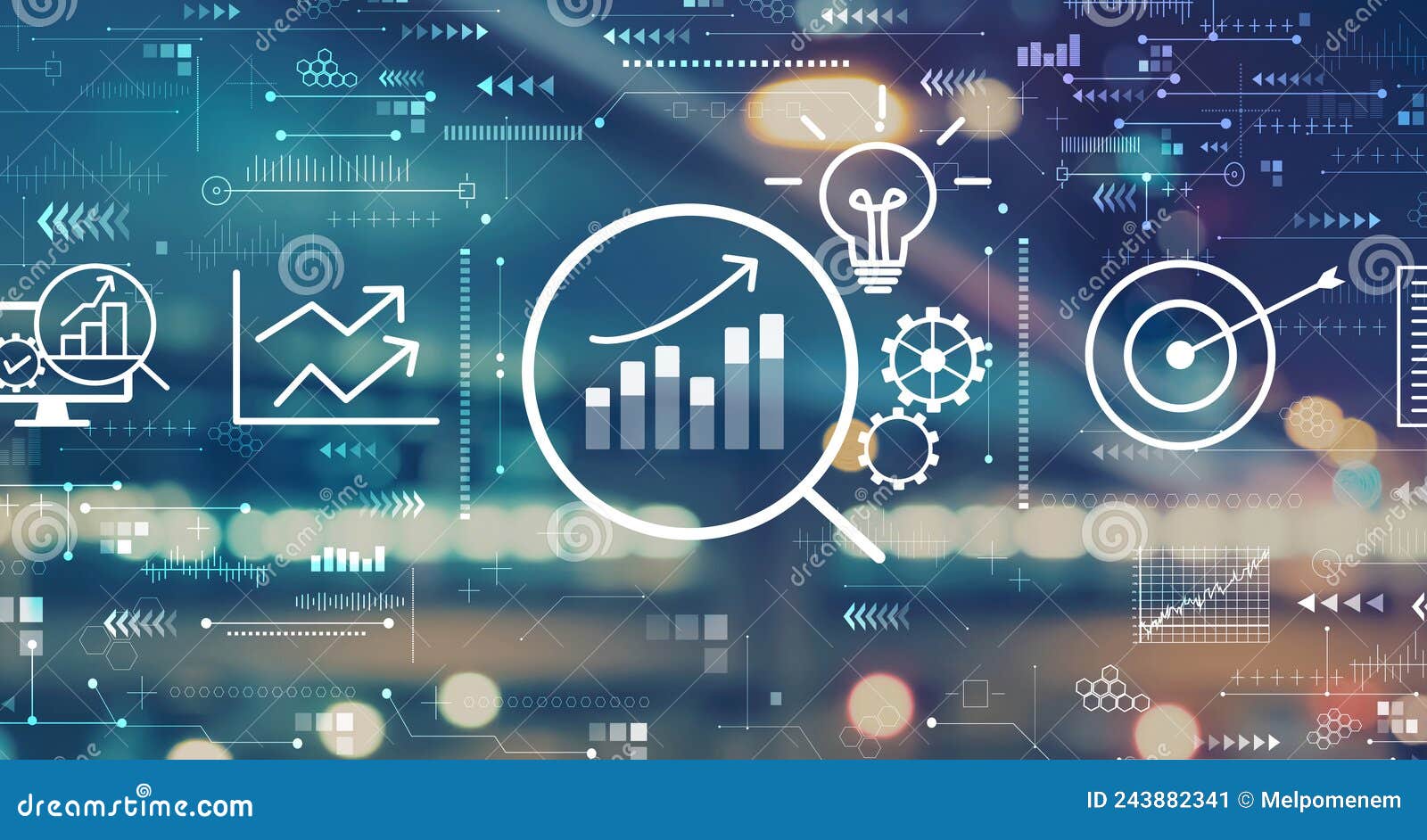 Data Analysis Concept with Blurred City Lights Stock Illustration ...