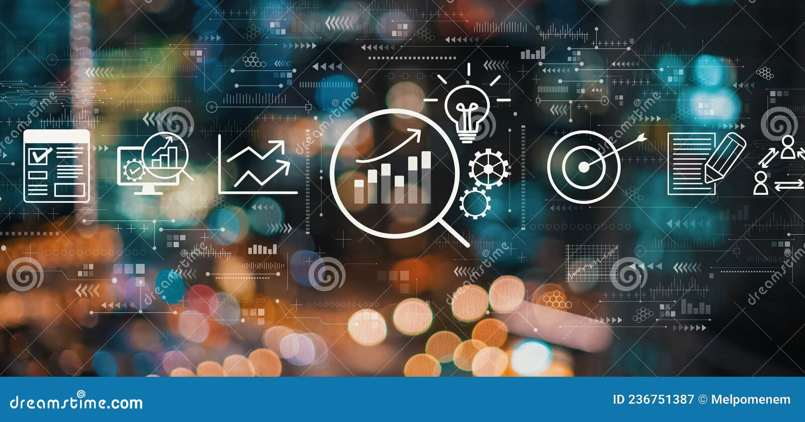 Data Analysis Concept with Blurred City Lights Stock Image - Image of ...