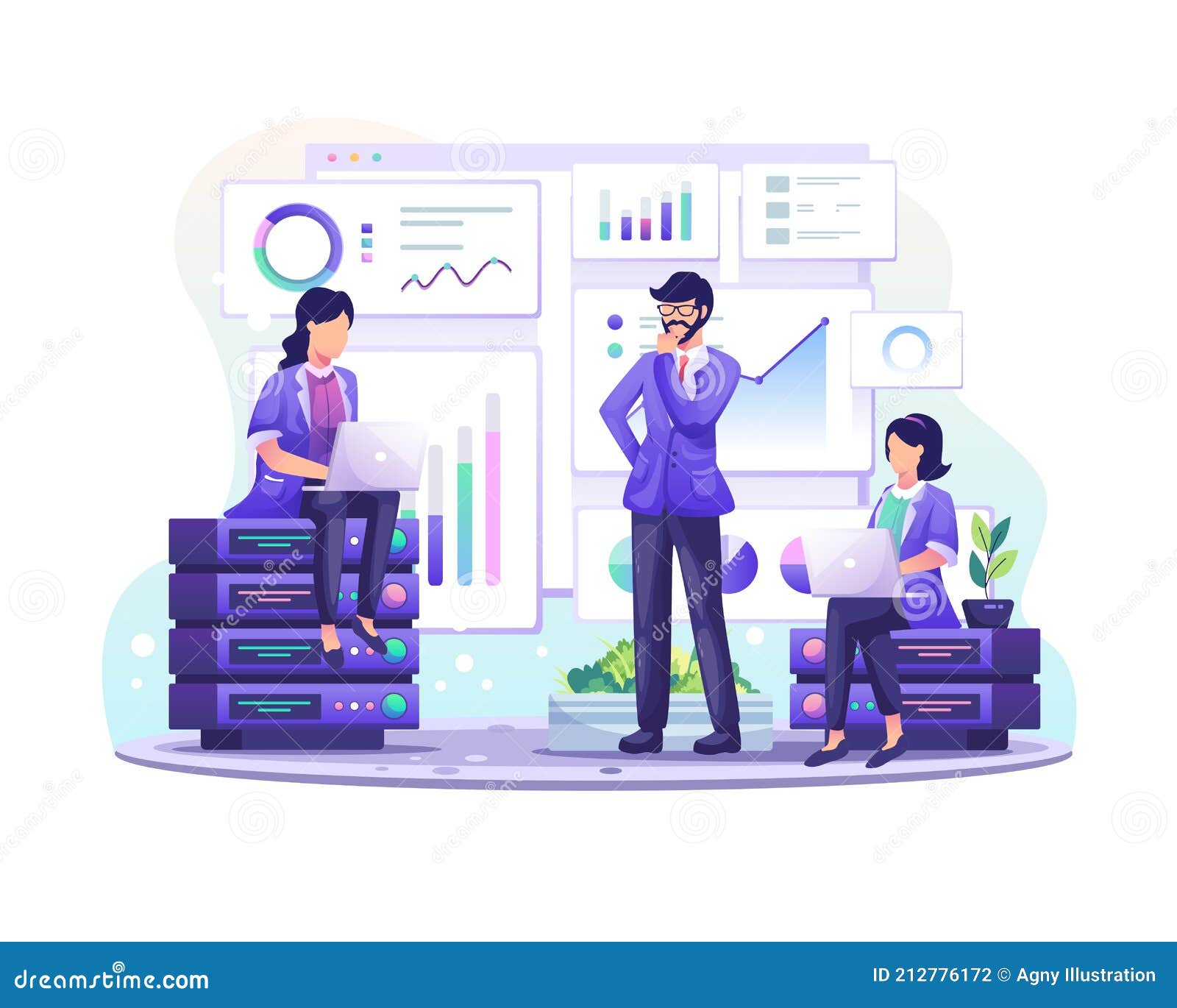 Data Analysis Concept with Character People on-screen Analyzes the Data ...