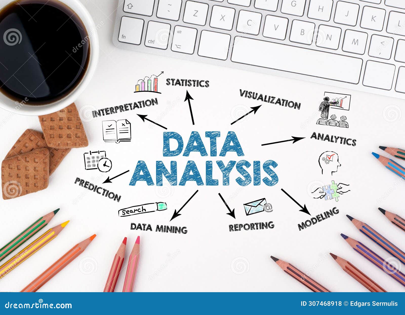 Data Analysis Concept. Chart with Keywords and Icons Stock Photo ...