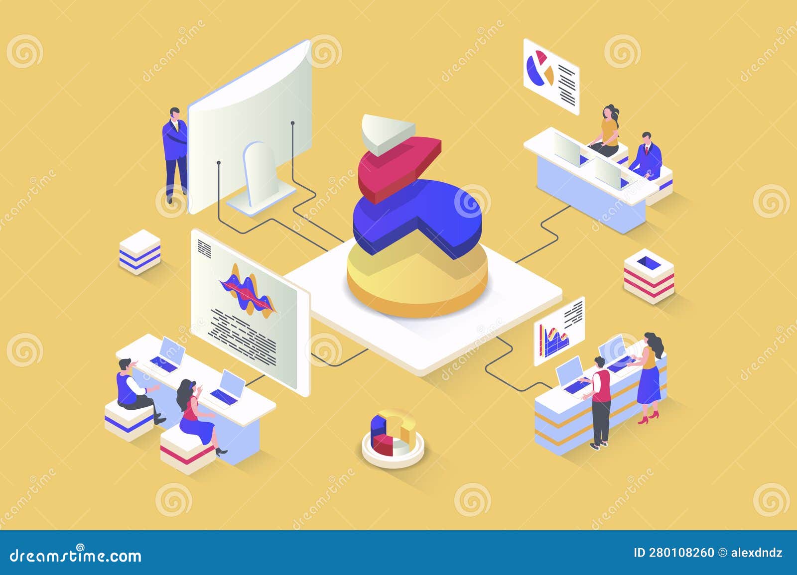 Data Analysis Concept in 3d Isometric Design. Vector Illustration with Isometry People Stock ...