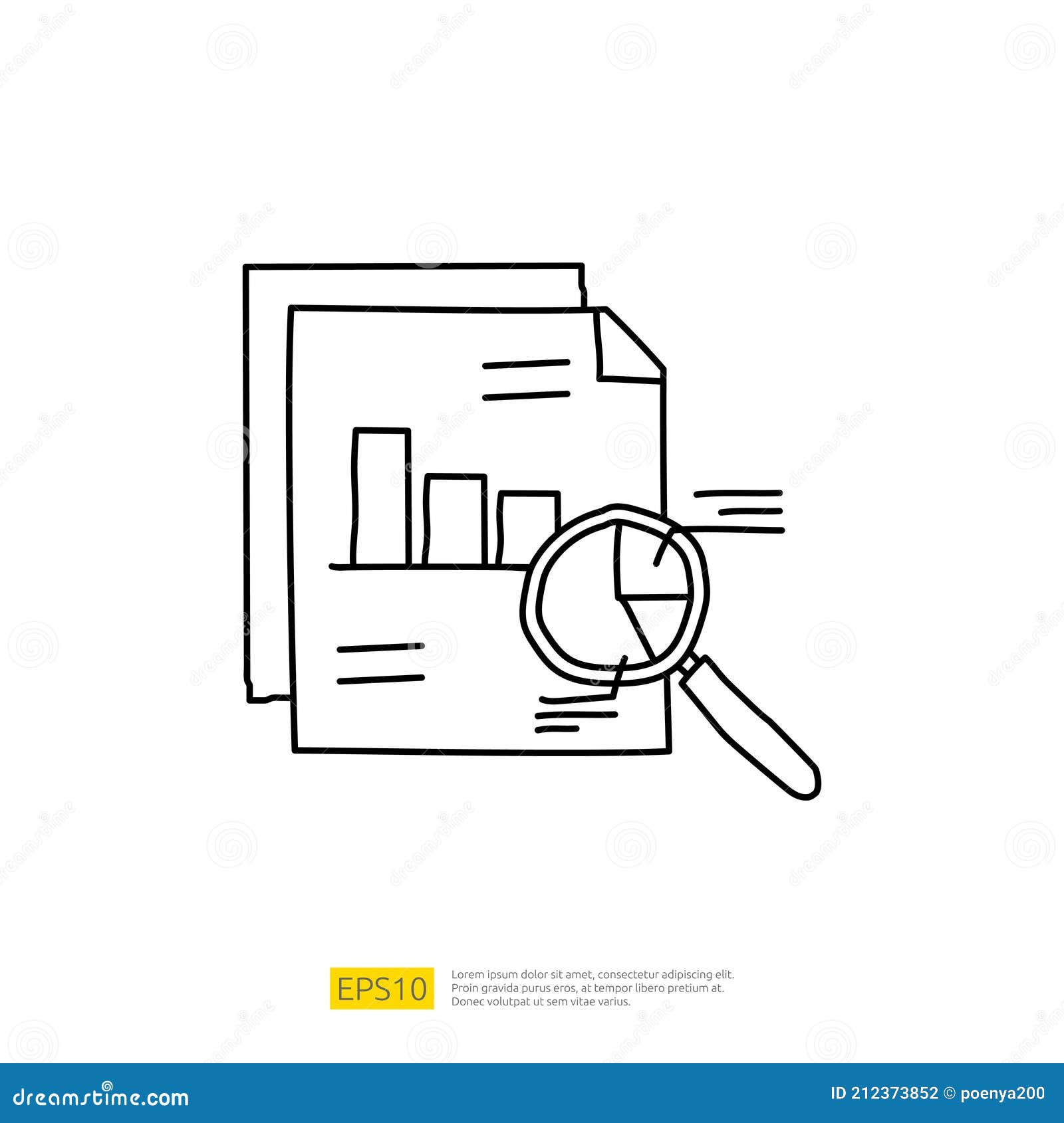 Data Analysis Concept Doodle Linear Icon with Magnifier and Graphic ...