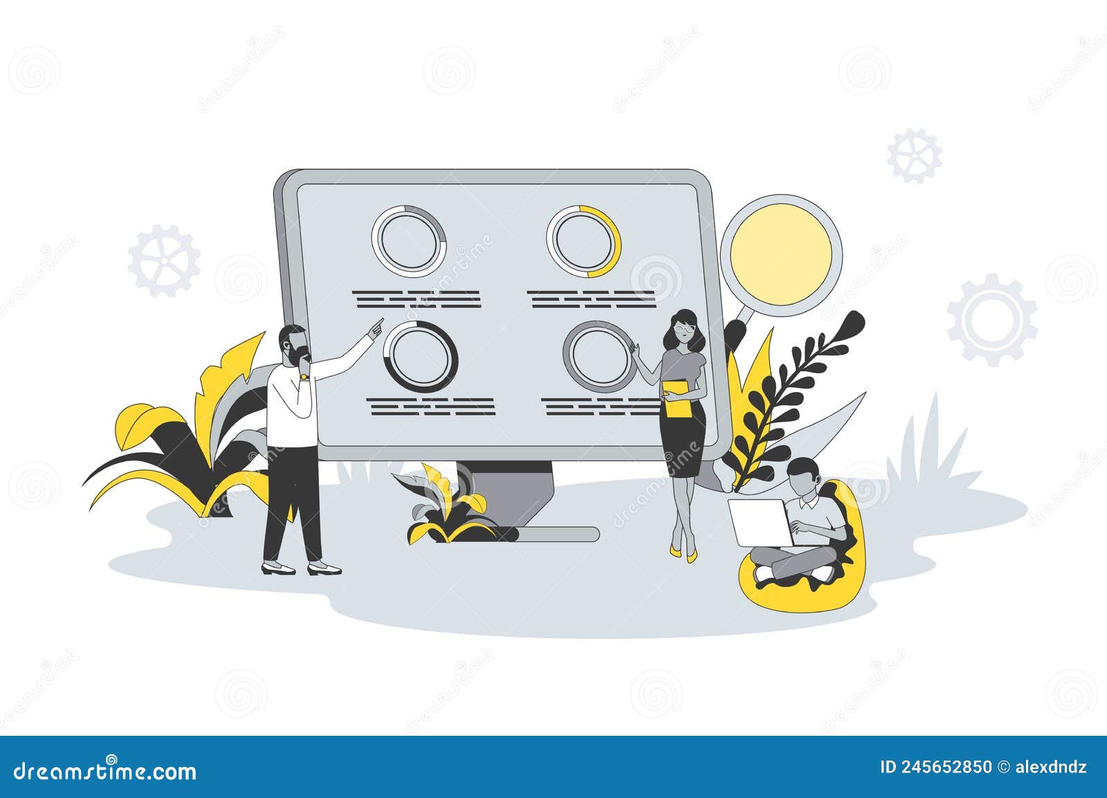 Data Analysis Concept in Flat Line Design. Vector Illustration Stock ...