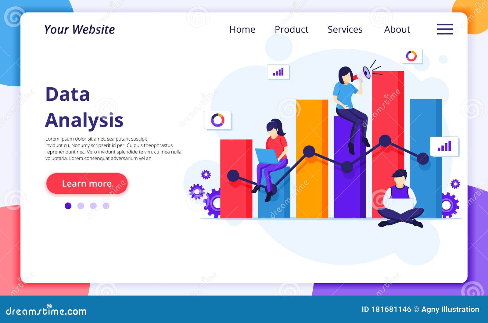 Data Analysis Concept People Work Near A Big Graph Chart Modern Flat
