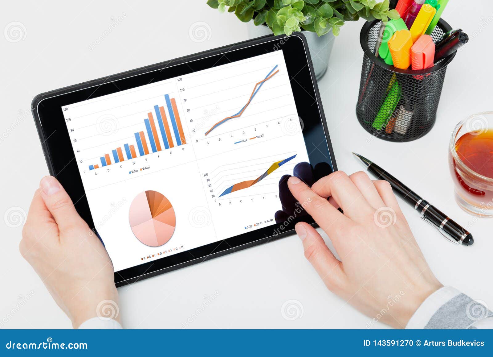Data Analysis Concept Shown on a Tablet Held by a Woman Stock Photo ...