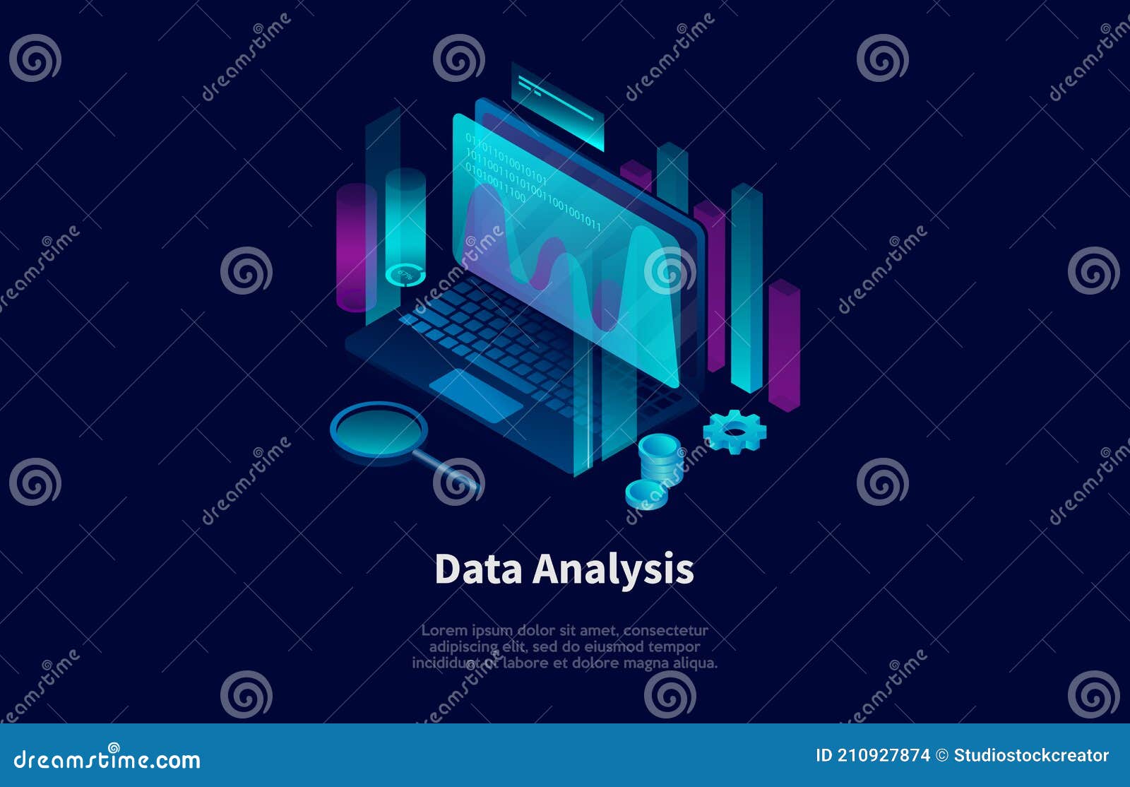 Data Analysis Conceptual Illustration in Cartoon 3D Style. Vector ...