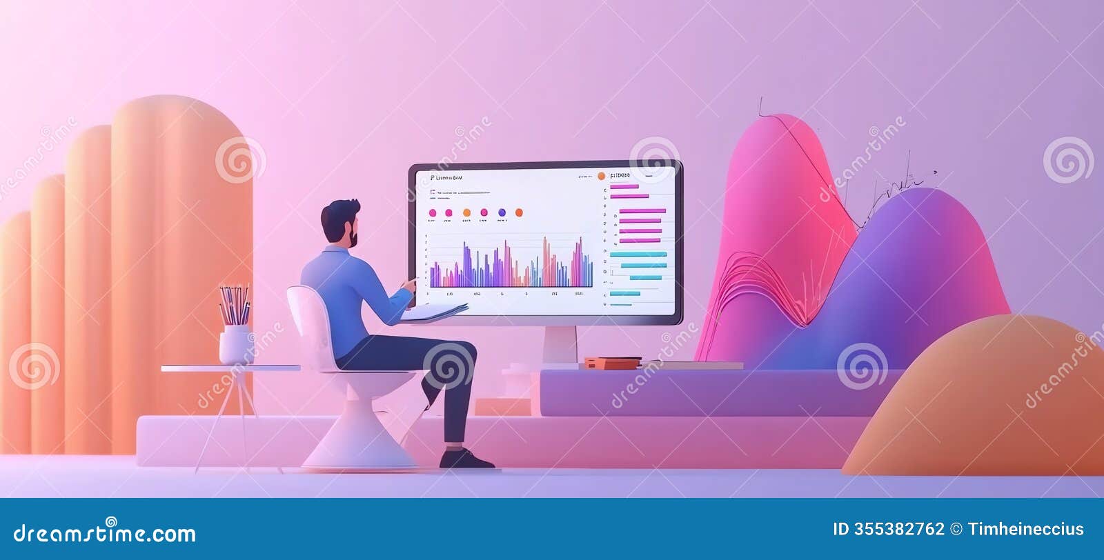 Data Analysis in a Contemporary Workspace with Colorful Visuals Stock ...