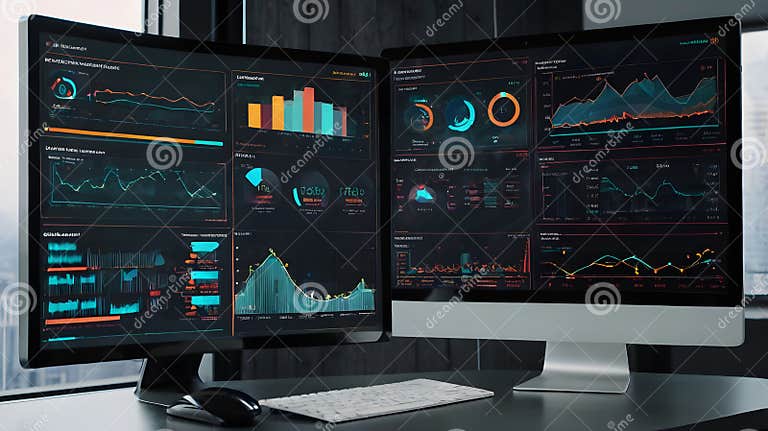 Data Analysis Dashboard with Complex Visualizations Displayed on Dual ...