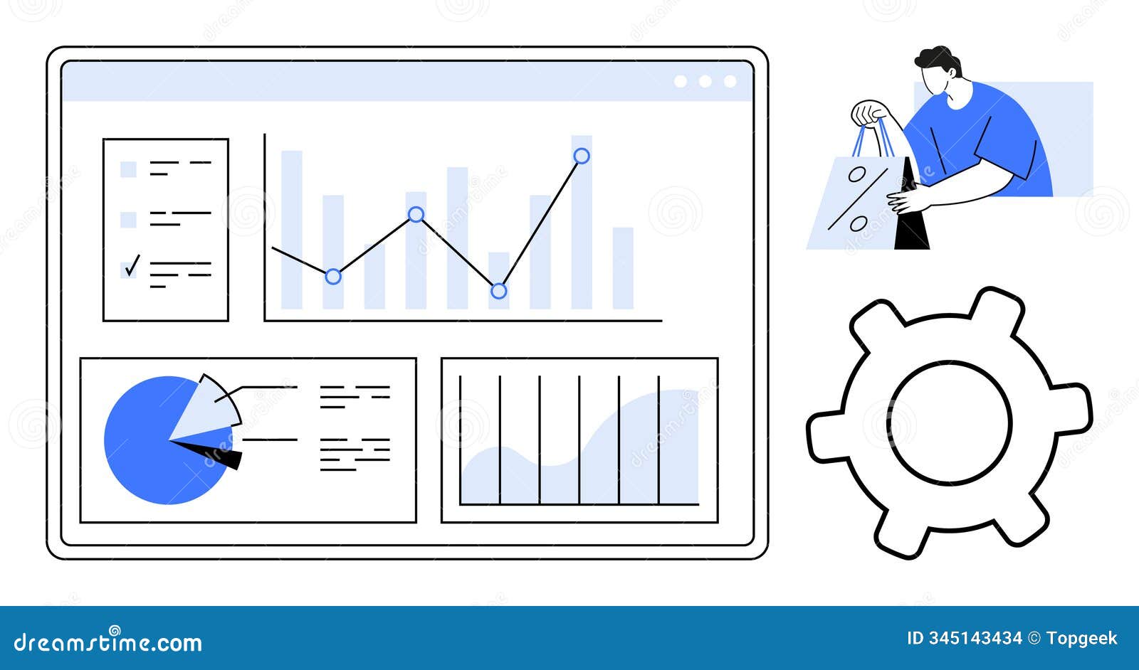 Data Analysis Dashboard with Graphs and Charts, Shopper with Bags ...
