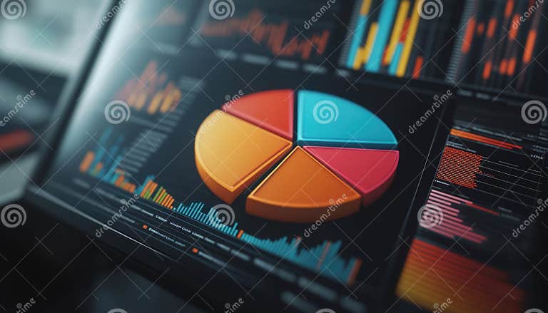 Data Analysis Dashboard Showcasing Colorful Pie Chart and Graphs on a Computer Screen Stock ...