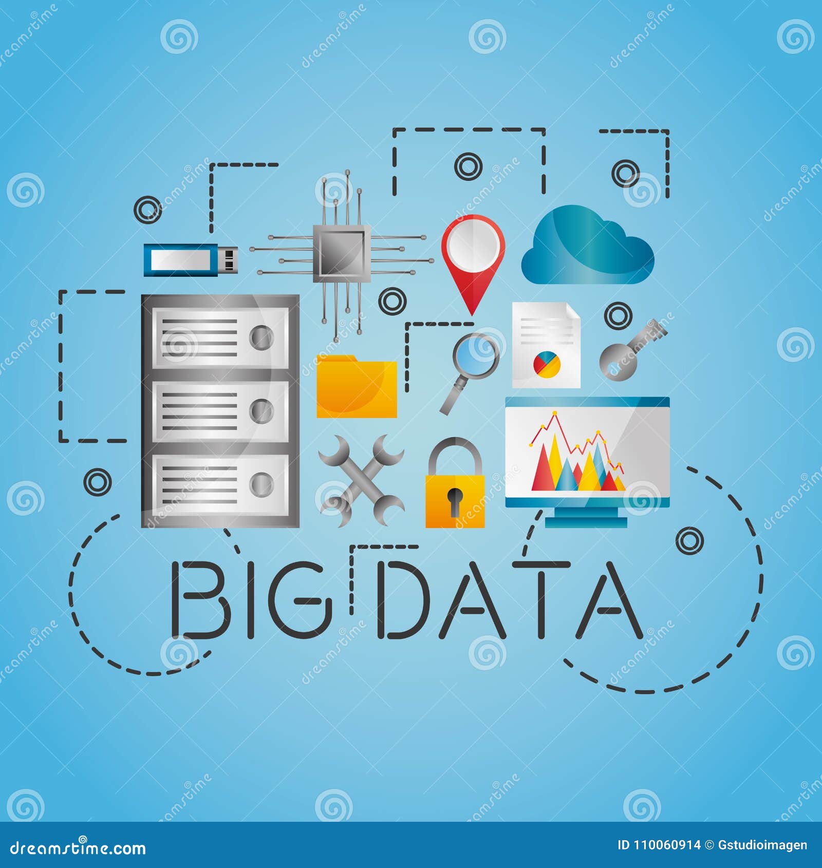 Data Analysis Database Network Technology Settings Icons Set Stock ...
