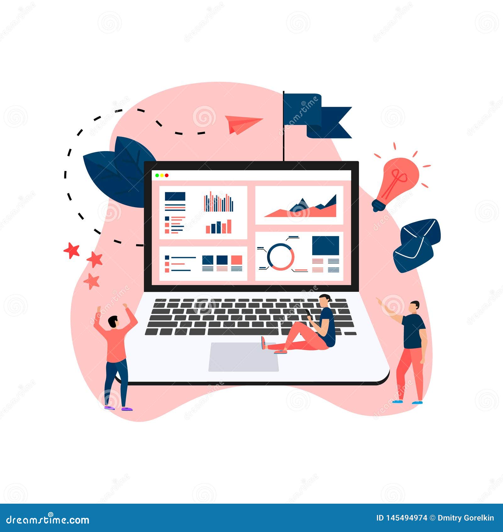 Data Analysis Design Concept. Graph, Diagram, Statistics on Laptop ...