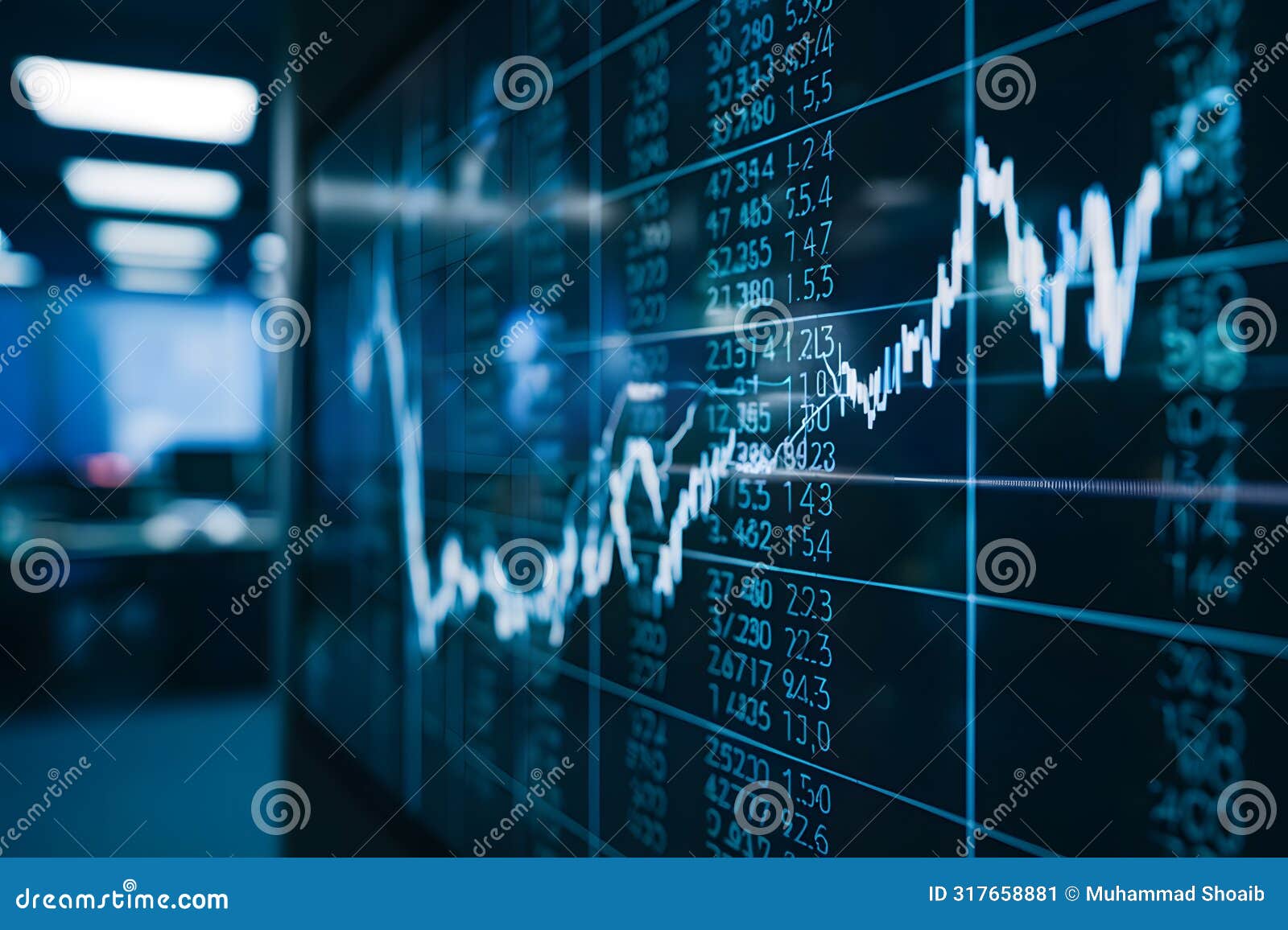 Data Analysis on Digital Screen in Office with Line Graph and Numerical ...