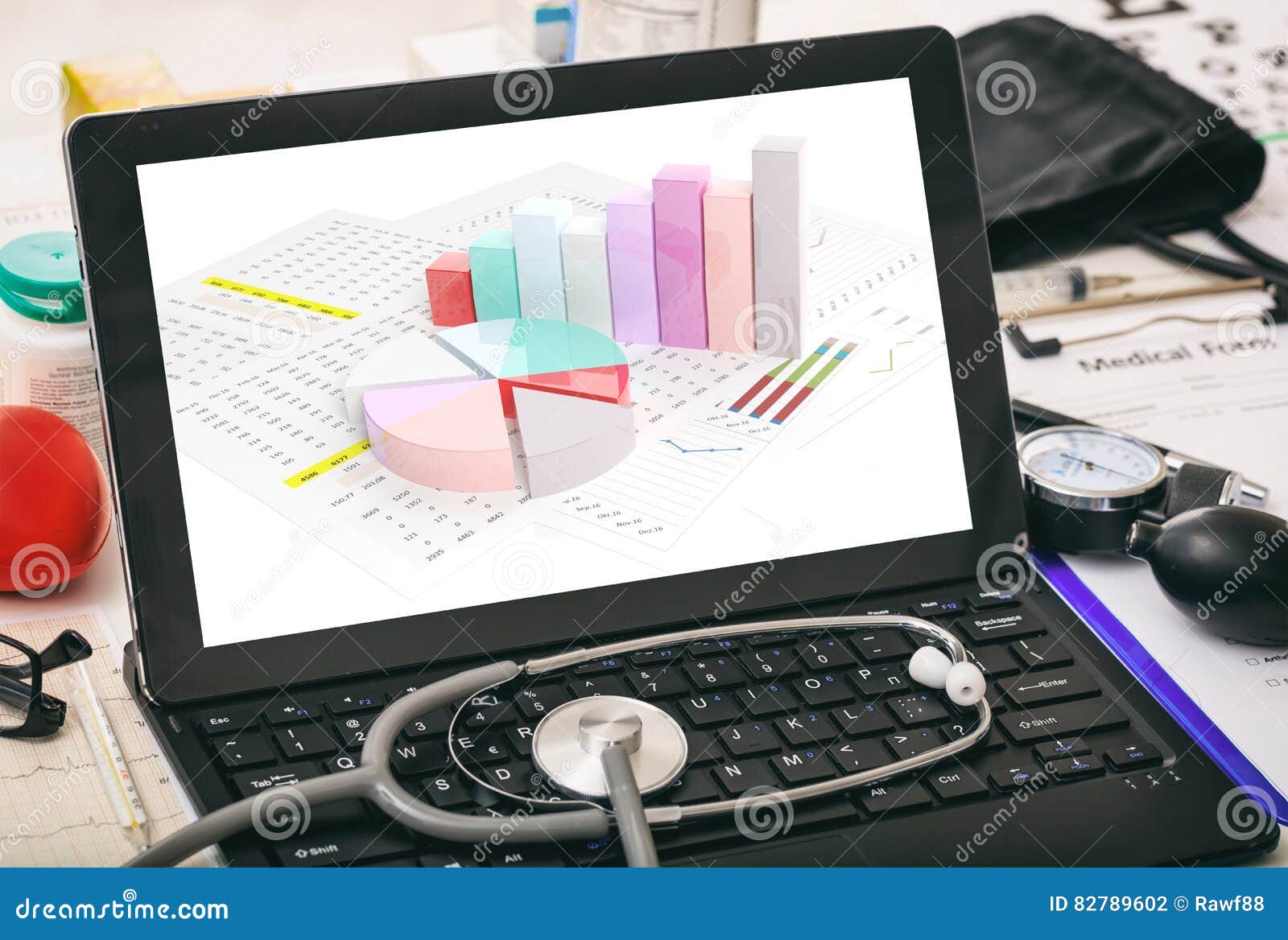 Data Analysis on a Doctor`s Computer Screen Stock Photo - Image of ...