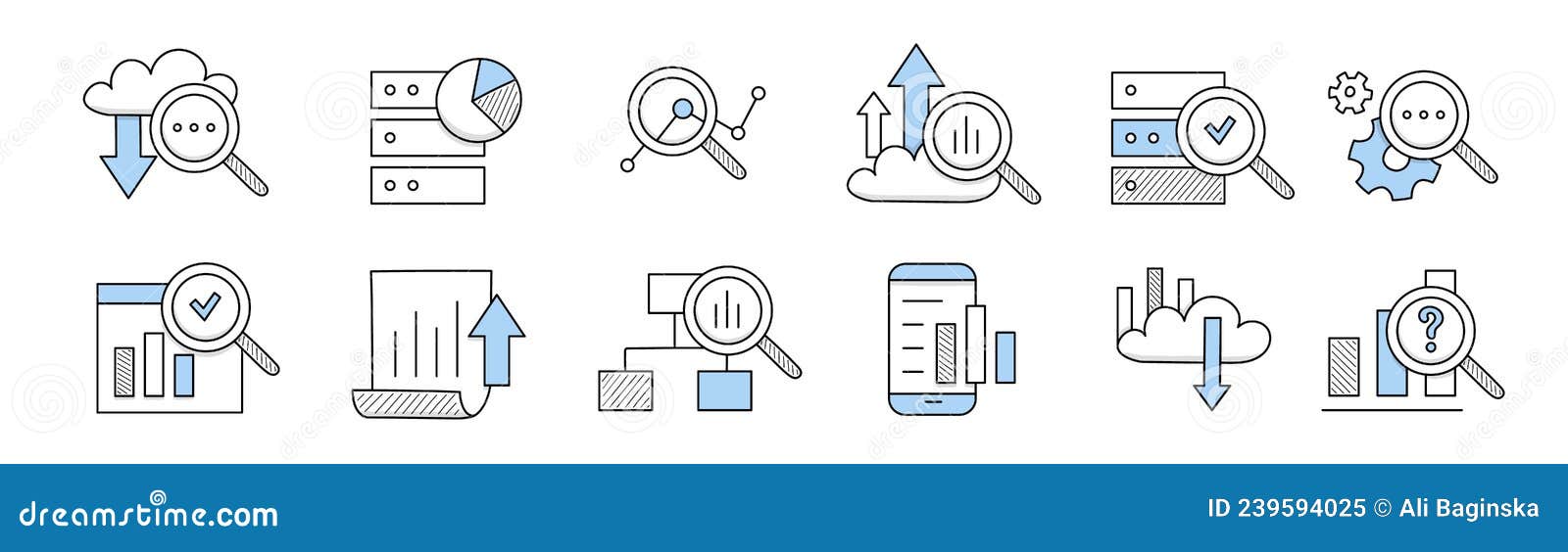 Data Analysis Doodle Icons, Line Art Vector Signs Stock Vector ...