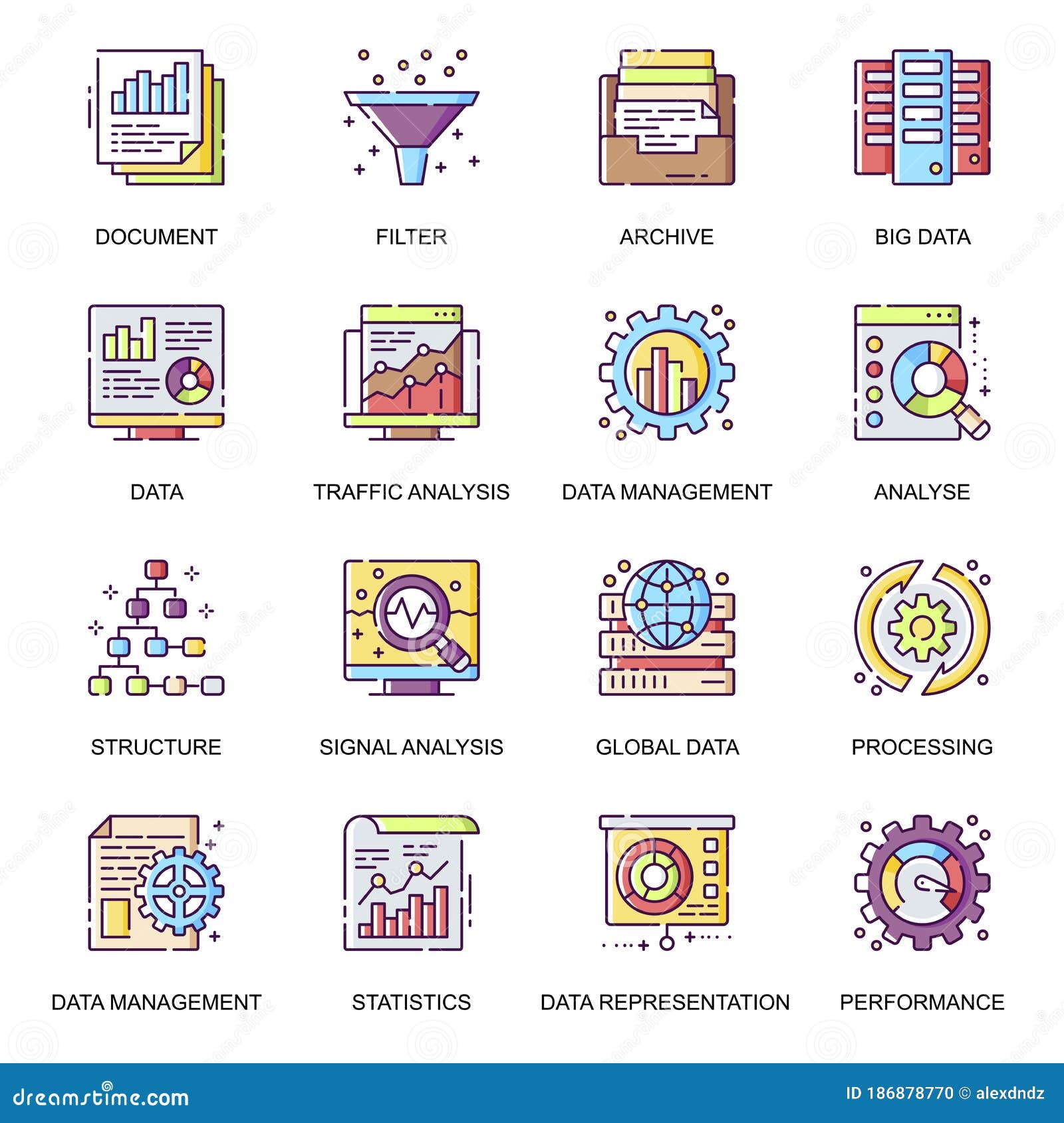Data Analysis Flat Icons Set. Stock Vector - Illustration of analysis ...