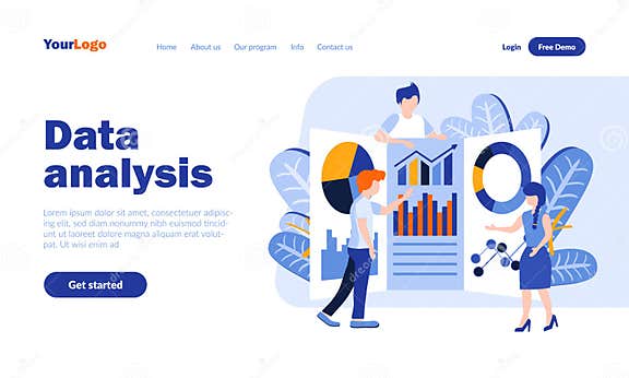 Data Analysis Flat Landing Page Template with Header. Analytics and ...