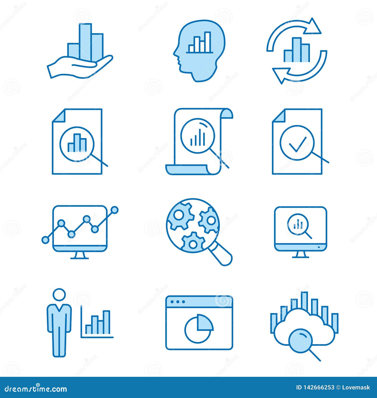 Data Analysis Flat Line Icon Set. Vector Illustration. Editable Stroke ...