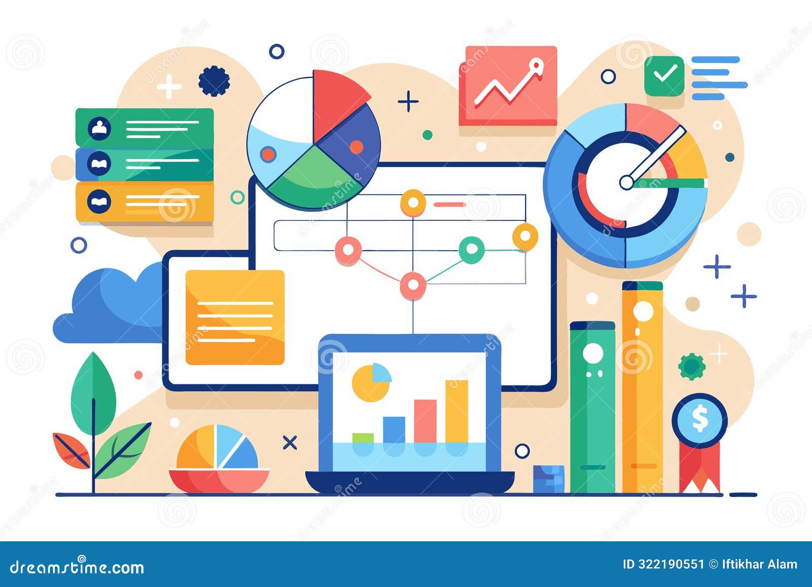 Data Analysis and Growth Illustrated on Laptop and Desktop with Charts ...