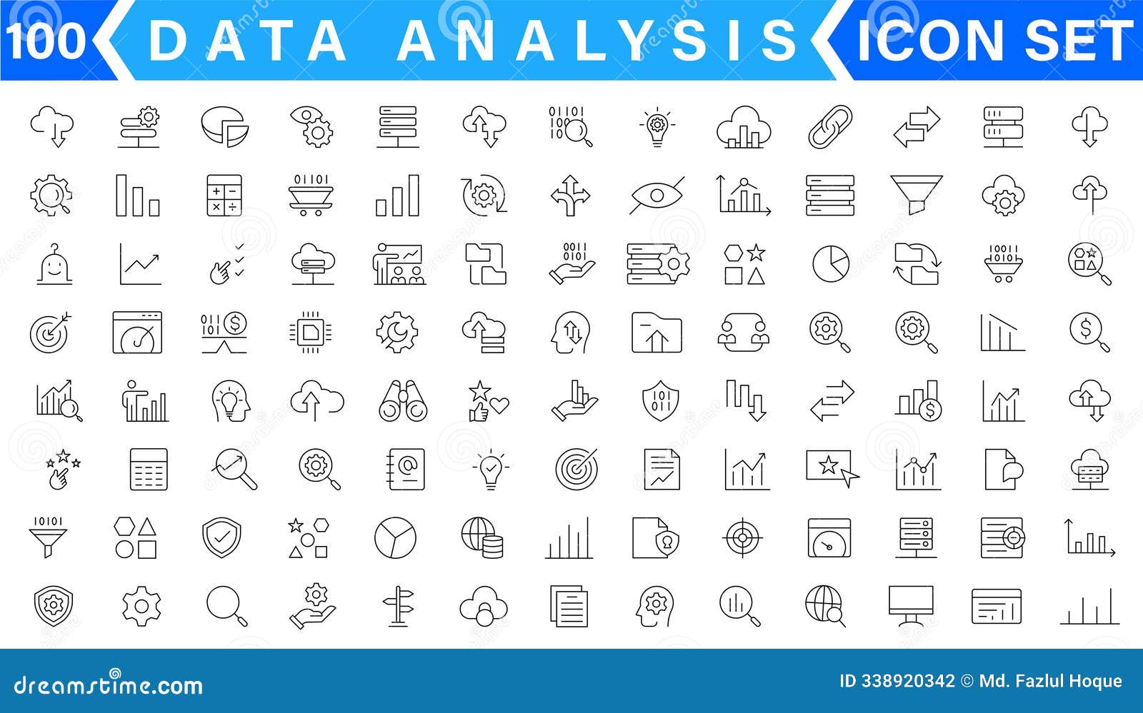 Data Analysis Related Vector Line Icons. Contains Such Icons As Big ...