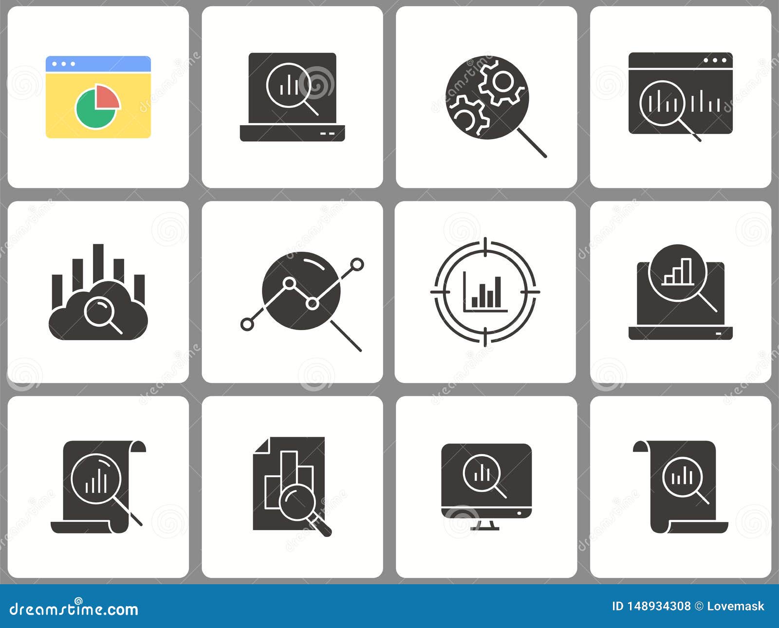 Data Analysis Icon Set. Illustrations Isolated on White. Stock Vector ...