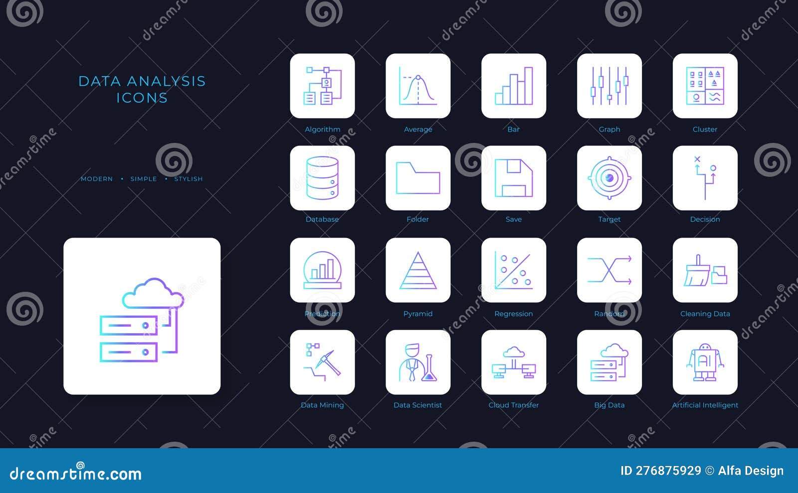 Data Analysis Icons Collection with Blue Duotone Style. Analytics ...