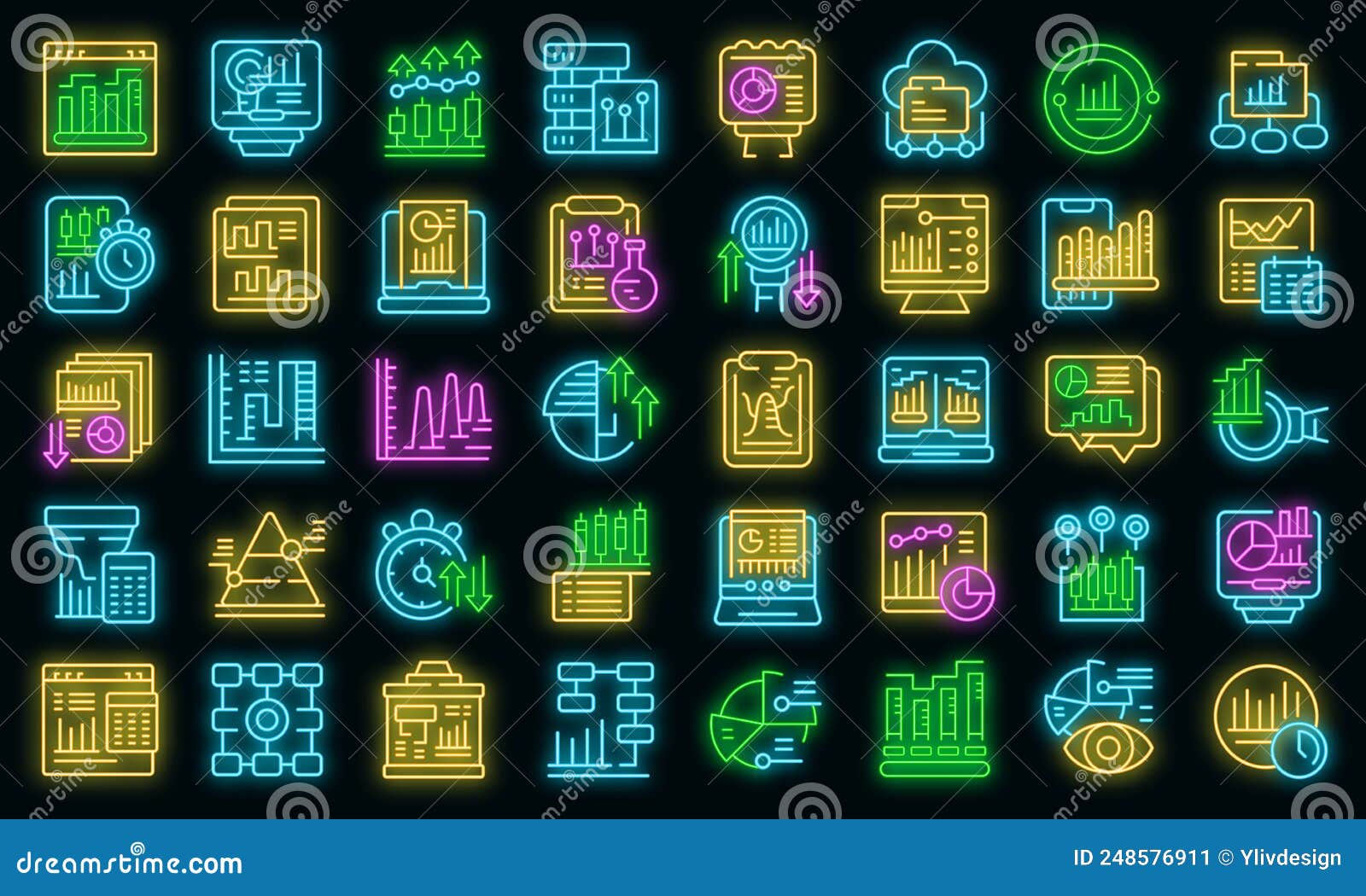 Data Analysis Icons Set Outline Vector. Statistics Chart Vector Neon ...