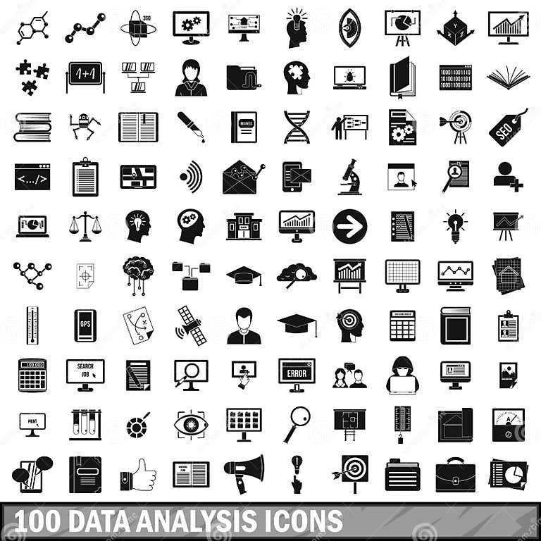 100 Data Analysis Icons Set, Simple Style Stock Vector - Illustration ...