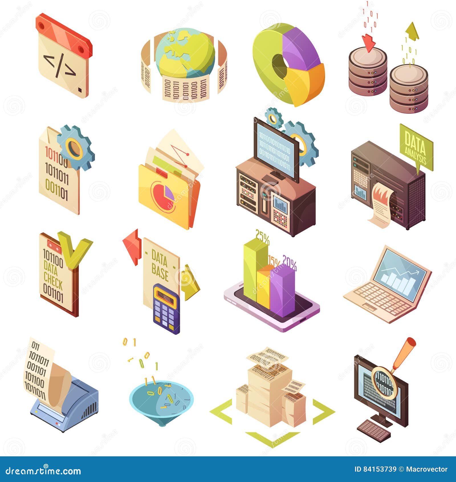 Data Analysis Isometric Elements Set Stock Vector - Illustration of data, business: 84153739
