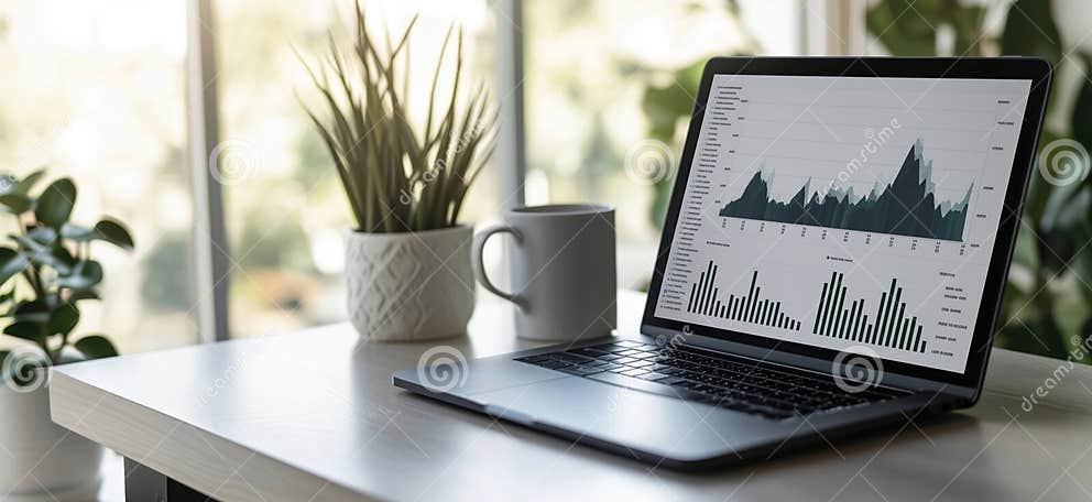 Data Analysis on Laptop Screen with Graphs and Charts in Modern ...