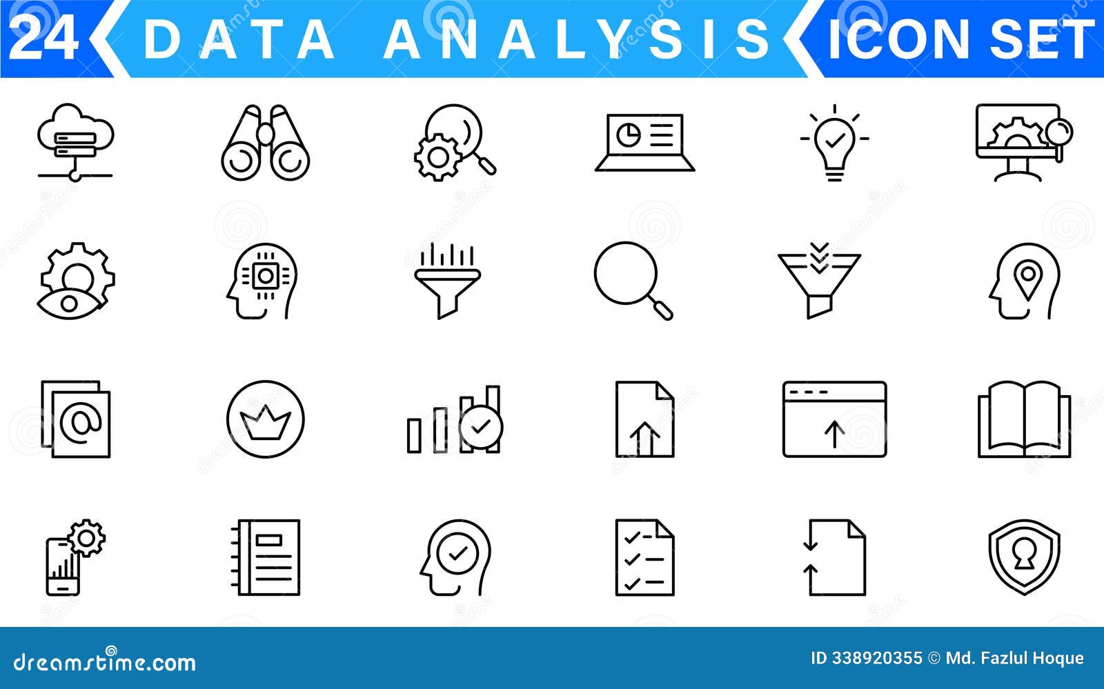 Data Analysis Line Icons Set. Analytics, Server, Mining, Data Filter, Traffic, AI, Hosting ...