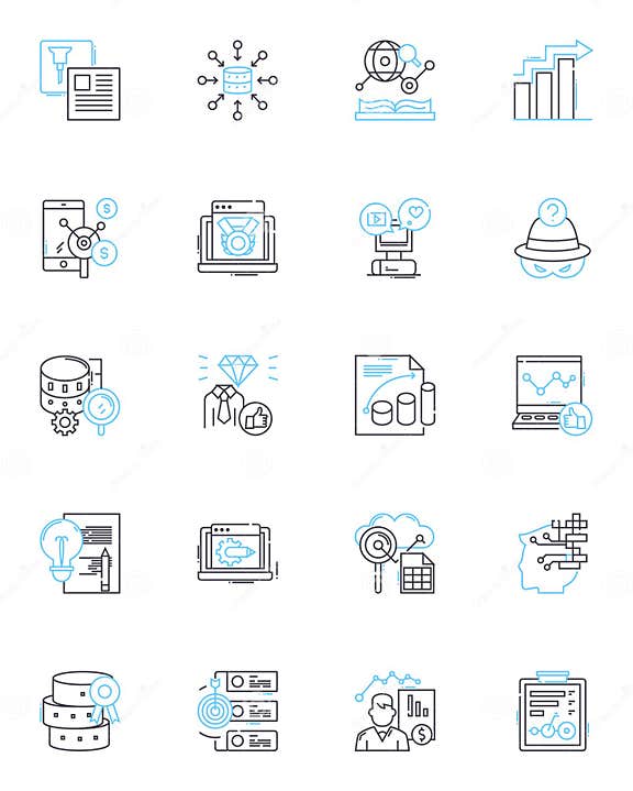 Data Analysis Linear Icons Set. Analytics, Computation, Metrics, Modelling, Insight, Statistics ...