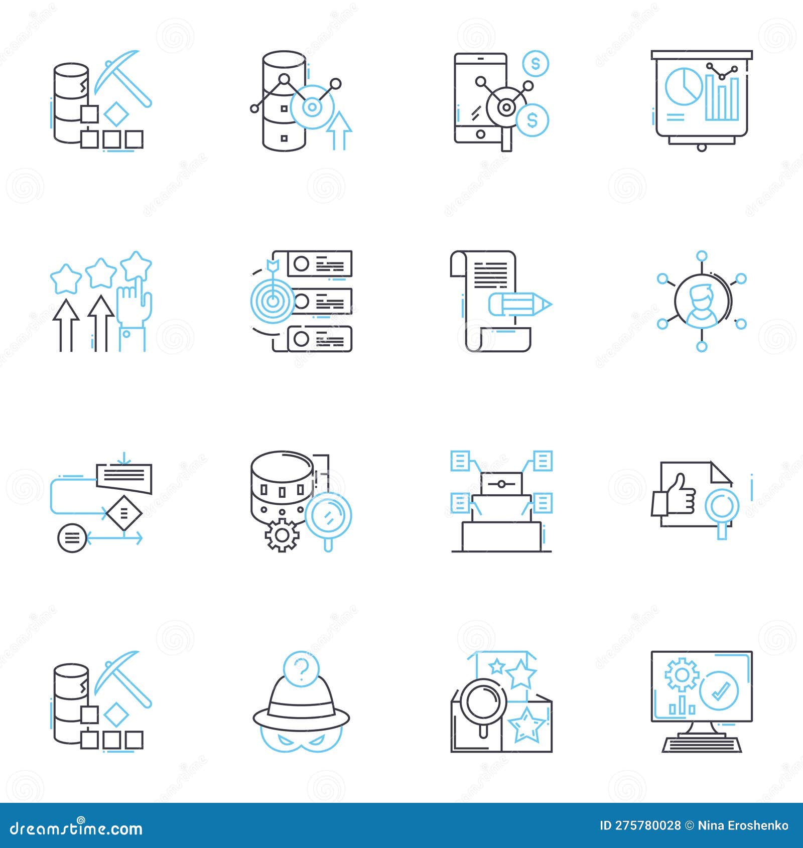 Data Analysis Linear Icons Set Analytics Computation Metrics Modelling Insight Statistics