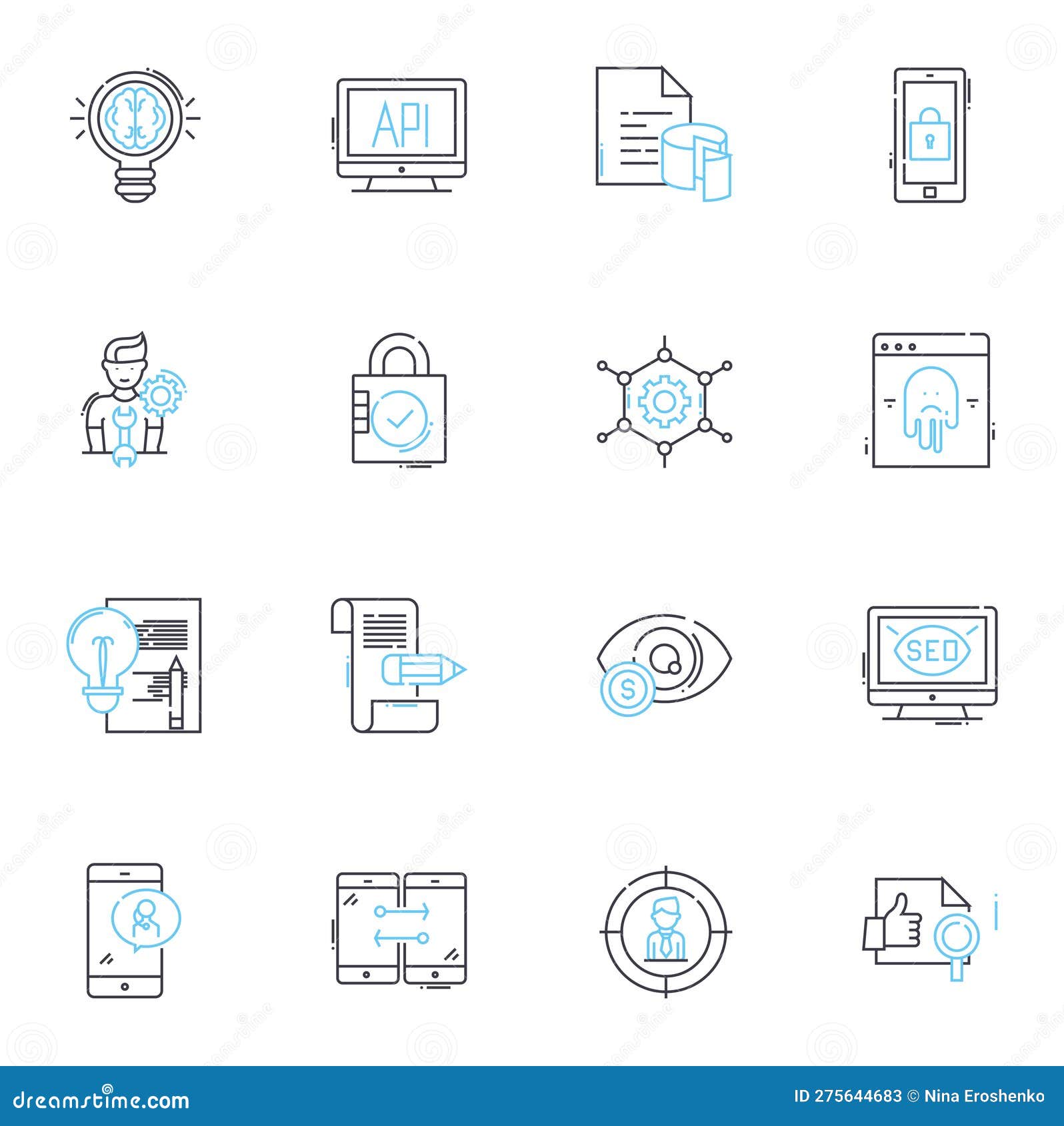 Data Analysis Linear Icons Set Insights Analytics Metrics Visualization Querying