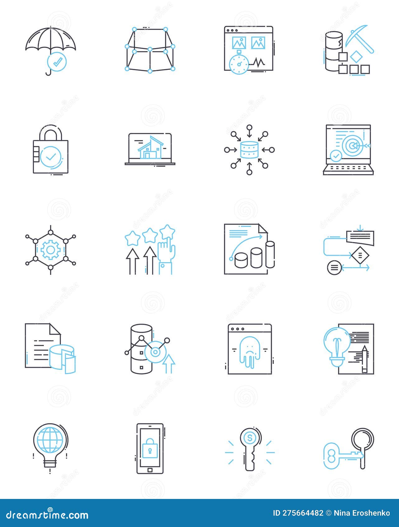 Data Analysis Linear Icons Set. Insights, Analytics, Metrics, Visualization, Querying ...